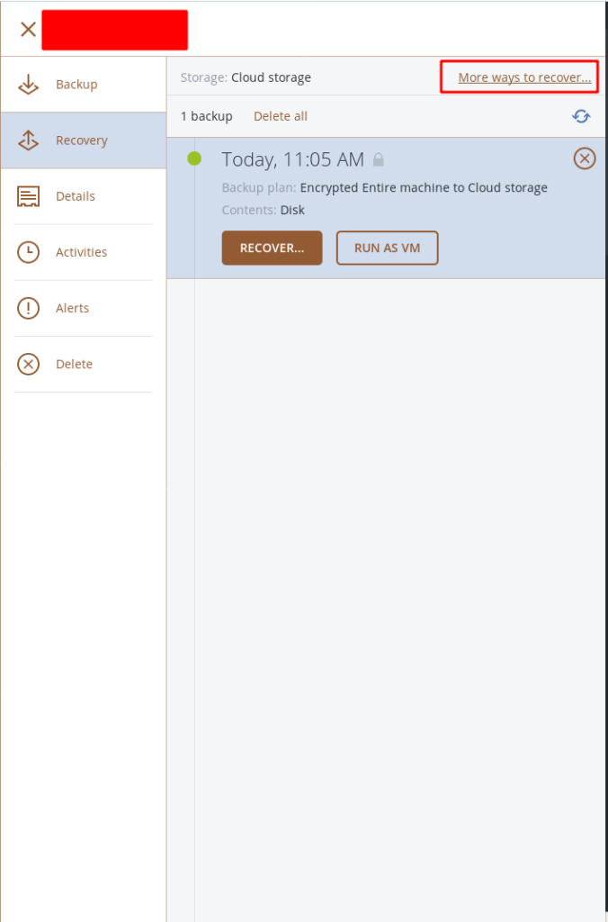 Download a complete backup from Acronis Management Console