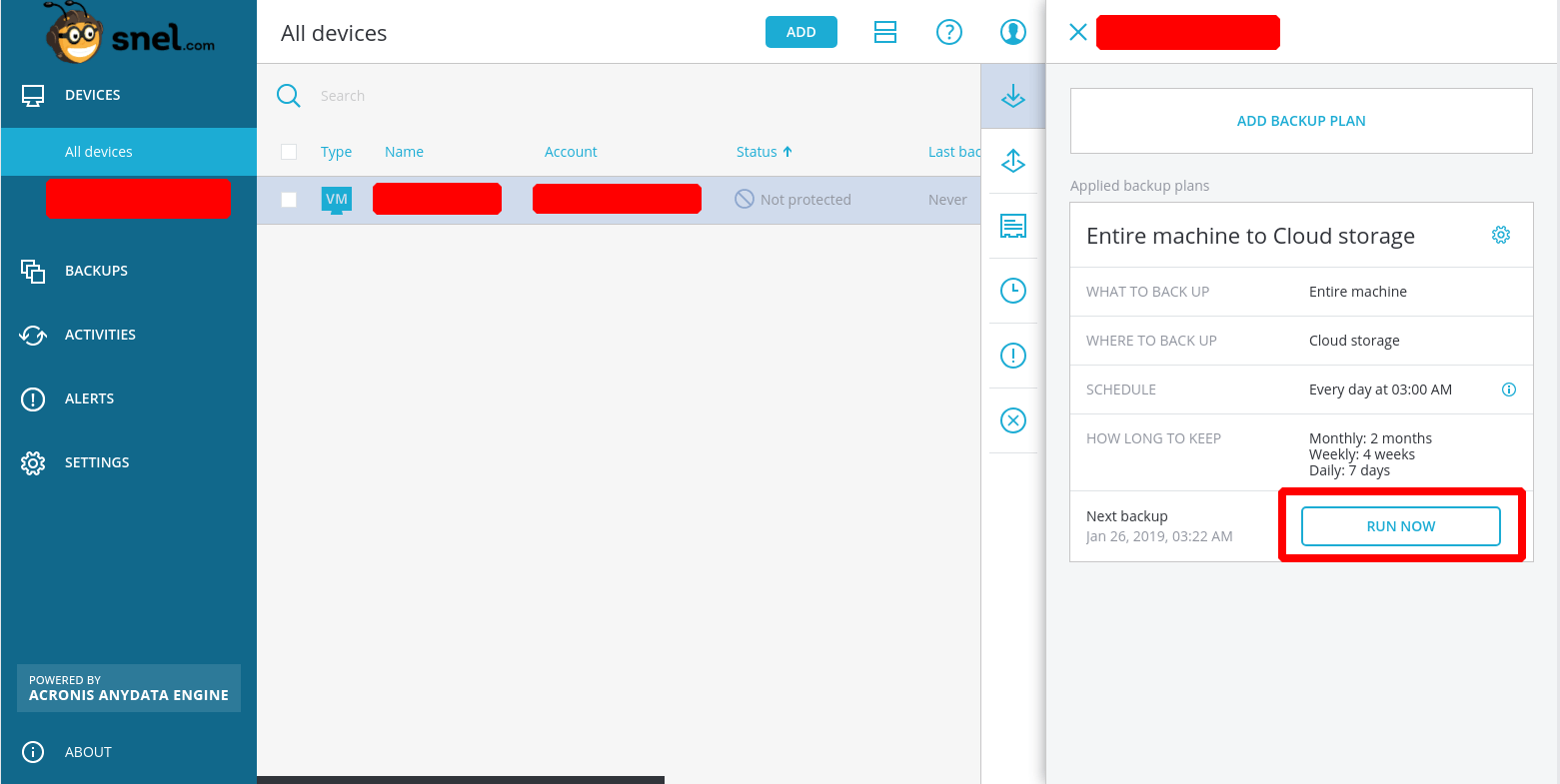 Scheduled backups via Acronis Backup Cloud Management Console Scheduled backups via Acronis Backup Cloud Management Console