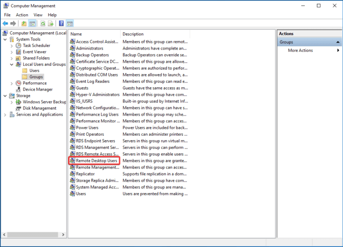 Create a user and allow RDP permission on Windows server 2016