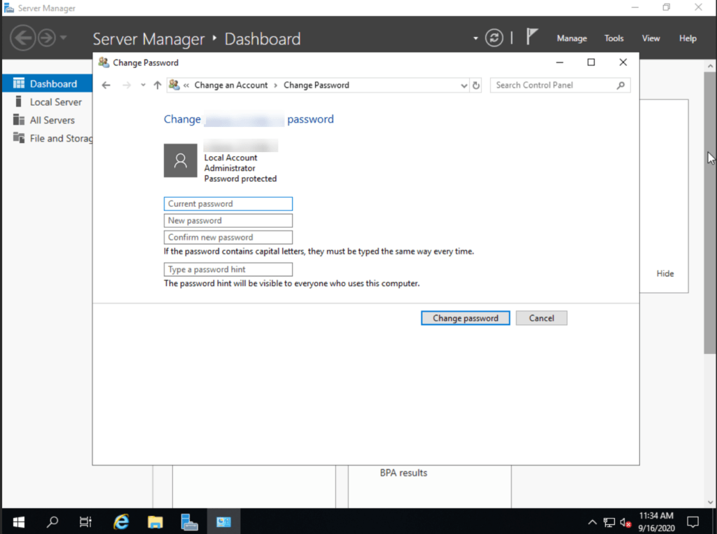 Change password in Windows Server 2019 | Snel.com