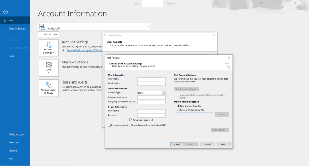 How to Add Email Accounts to Microsoft Outlook | Snel.com